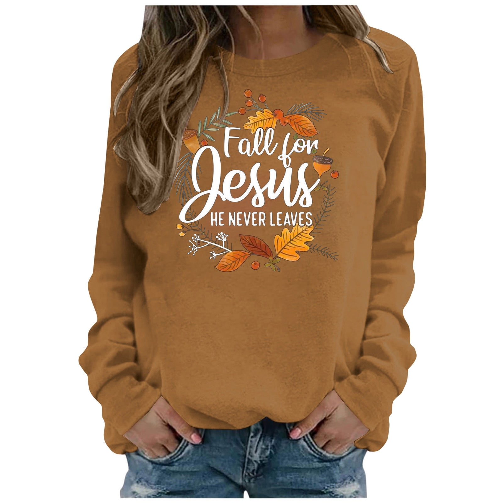 SCSAlgin Jesus Shirt Women Fall for Jesus He Never Leaves Printed ...