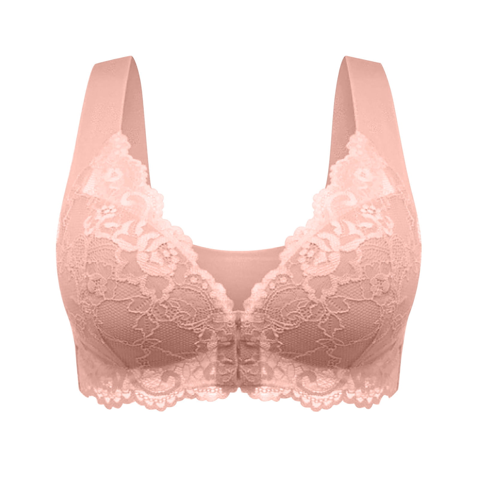 Scsalgin Plus Size Front Closure Sexy Lace Bras Wireless Seamless Back