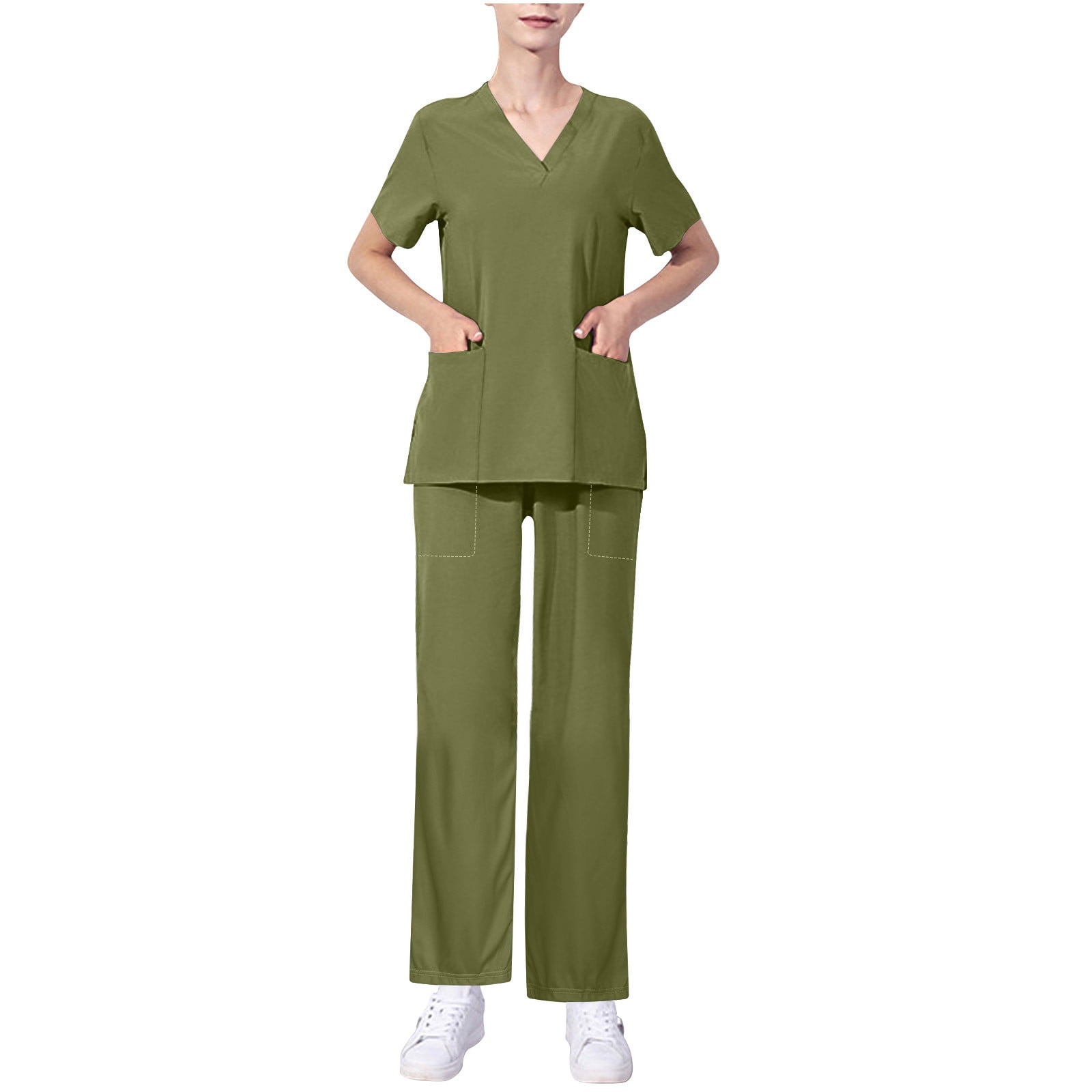 SCSAlgin Scrubs for Women Set Modern V Neck Scrub Top & Cargo Pants ...