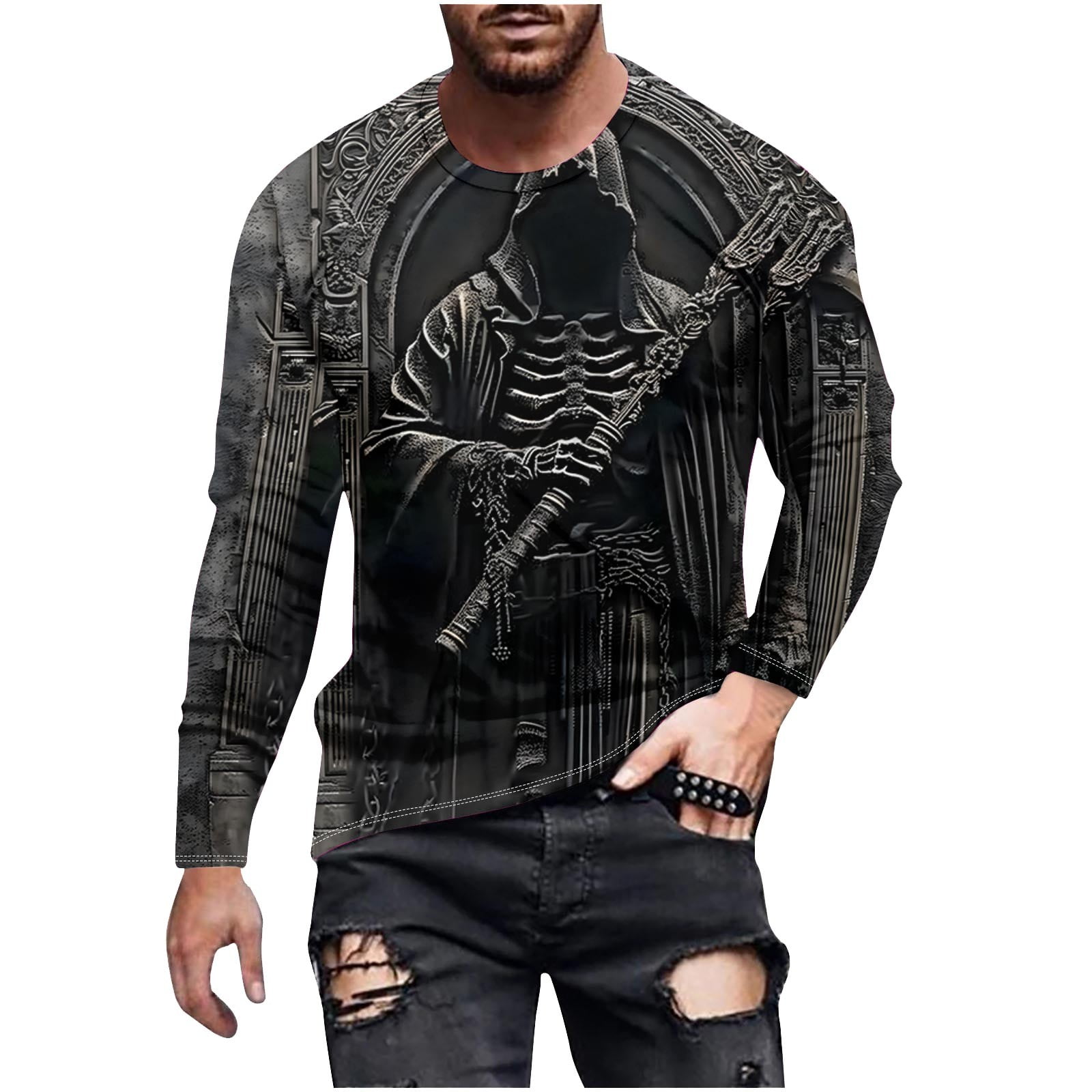 SCSAlgin T-Shirts for Men Long Sleeve Funny 3D Graphic Tee Tops Plus ...