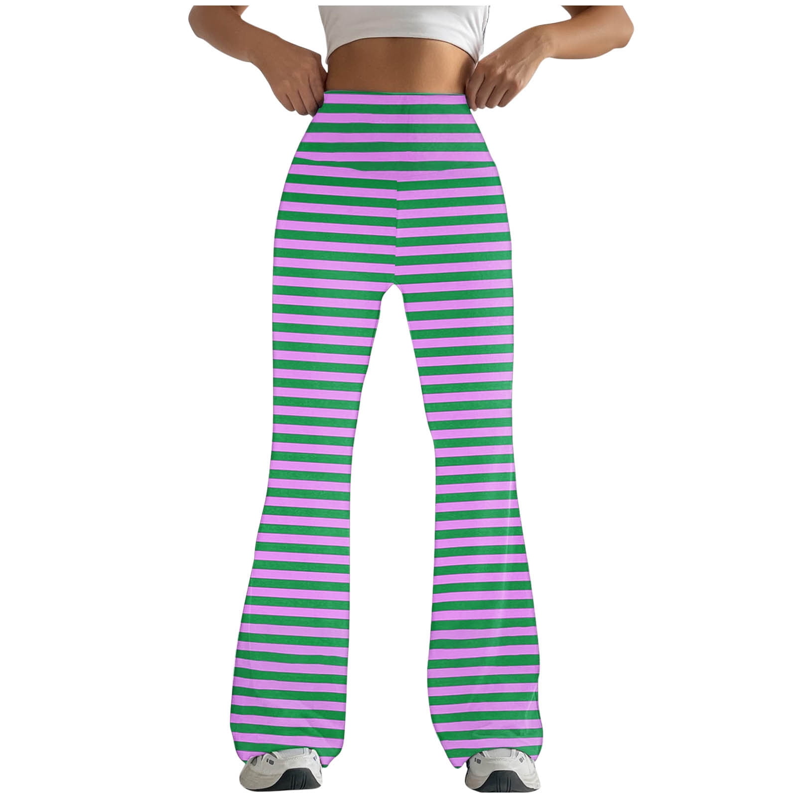 SCSAlgin Women Tight Fitting Hip Hugging Shapewear Striped Flared Pants ...