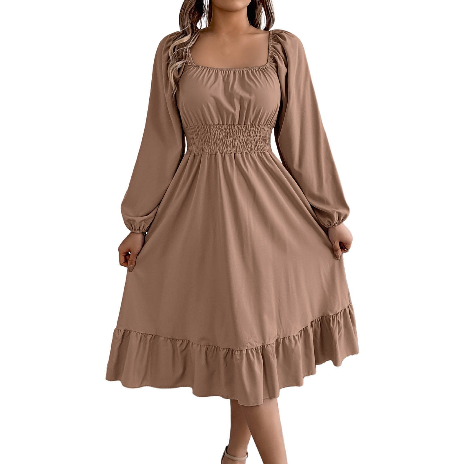 SCSAlgin Women's Boho Square Neck Smocked Long Puff Sleeve A Line Maxi ...