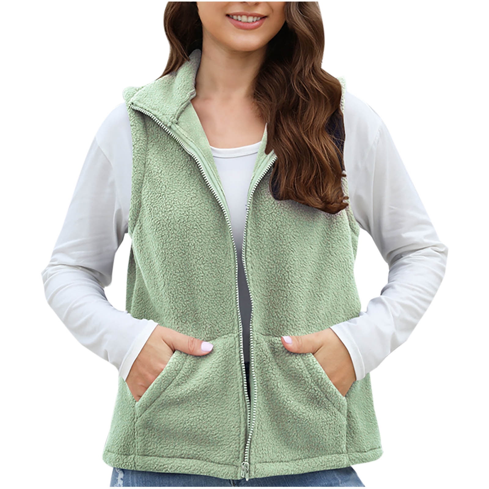 SCSAlgin Women's Fleece Vest Outerwear Sleeveless Lightweight Zip ...