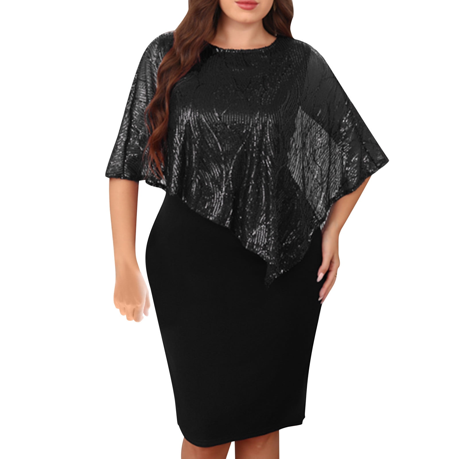 SCSAlgin Womens Plus Size Sequin Party Dress 2 Piece Cocktail Formal ...
