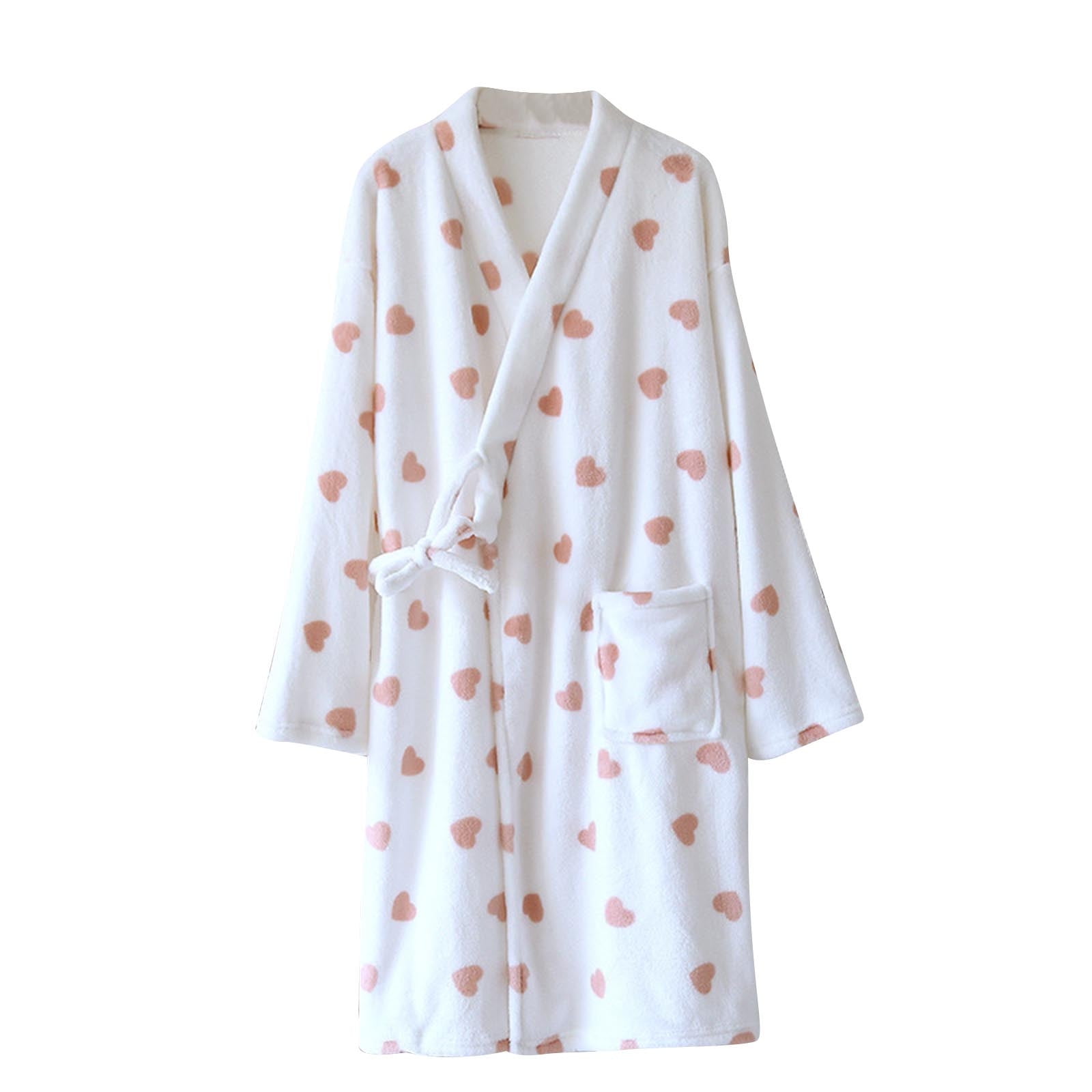 SCSAlgin Womens Plush Fleece Robe Heart Print Shawl Collar Bathrobe ...
