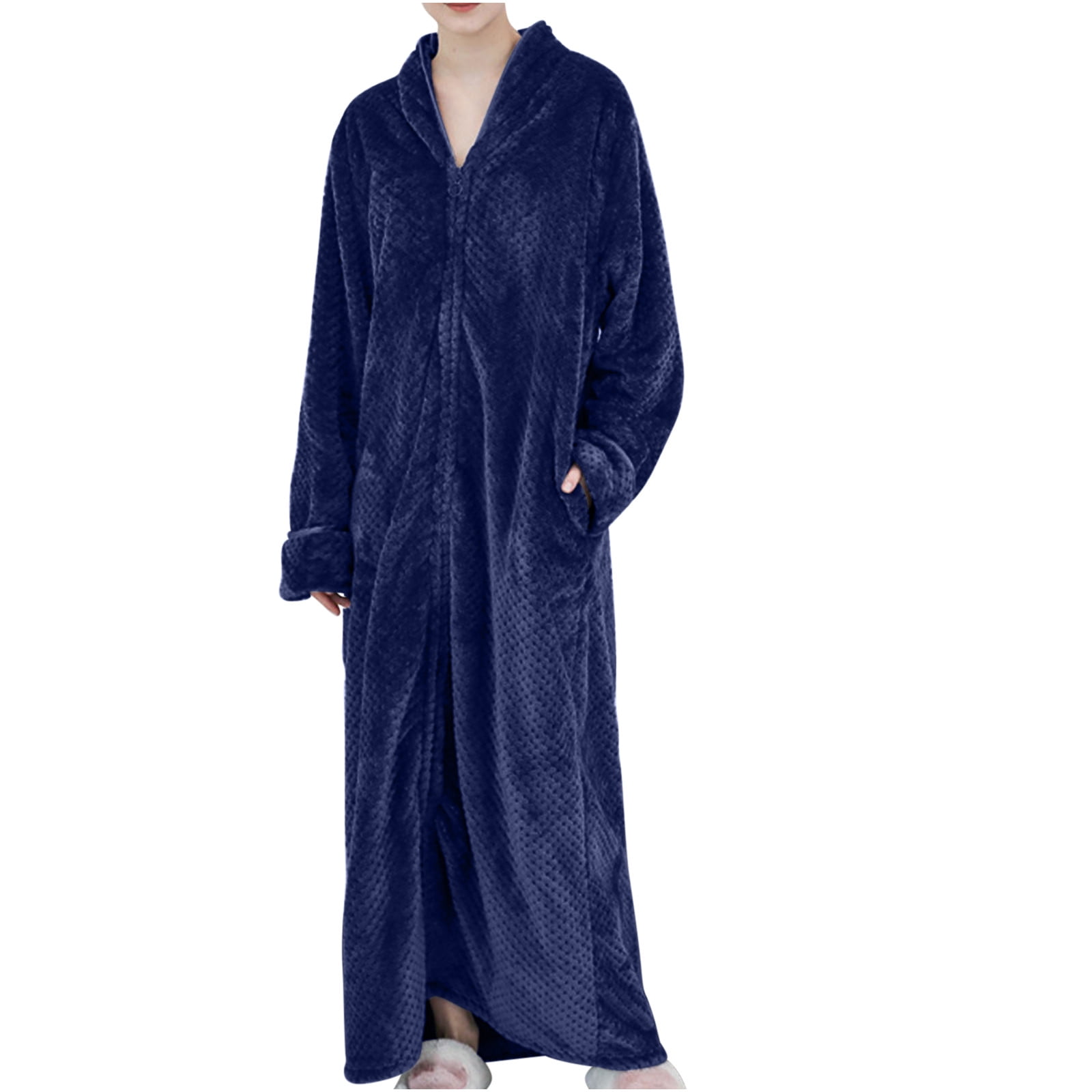 SCSAlgin Womens Robes Warm Plush Winter Robe, Zip up Long Fleece Bath ...