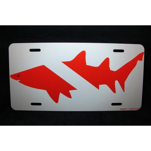 SCUBA DIVE FLAG METAL CAR LICENSE PLATE WITH SHARK SILHOUETTE DIVER ...
