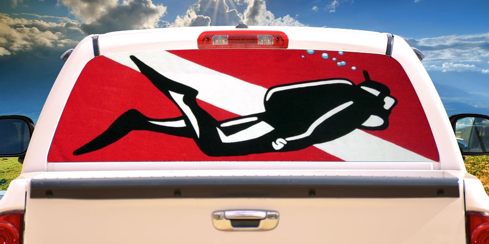SCUBA DIVER Rear Window Graphic- diving truck decal suv view thru car ...
