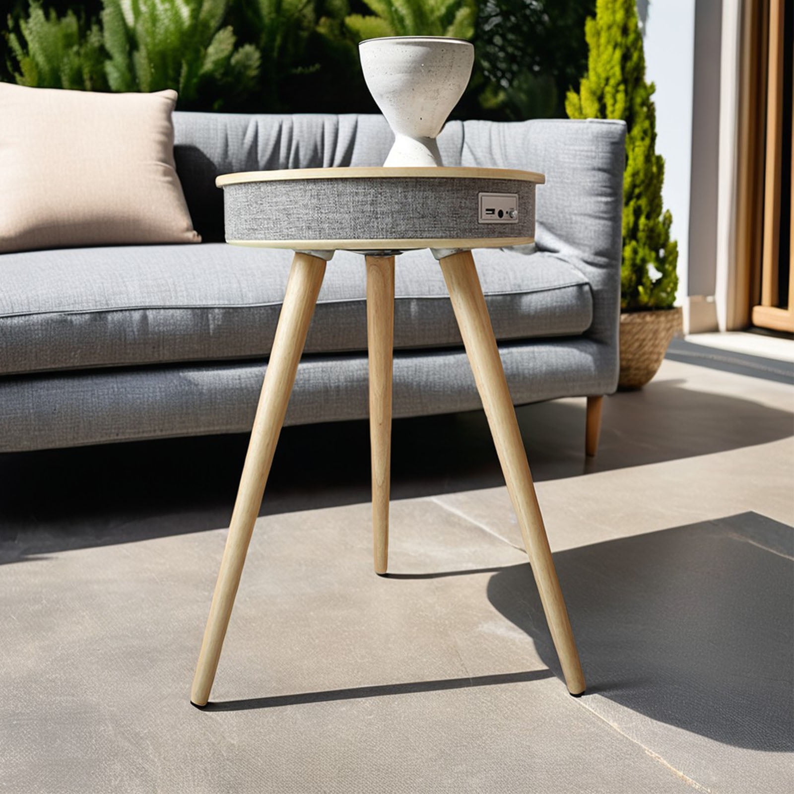 SCUQI Music Round End Table with Bluetooth Speaker and USB Charging ...