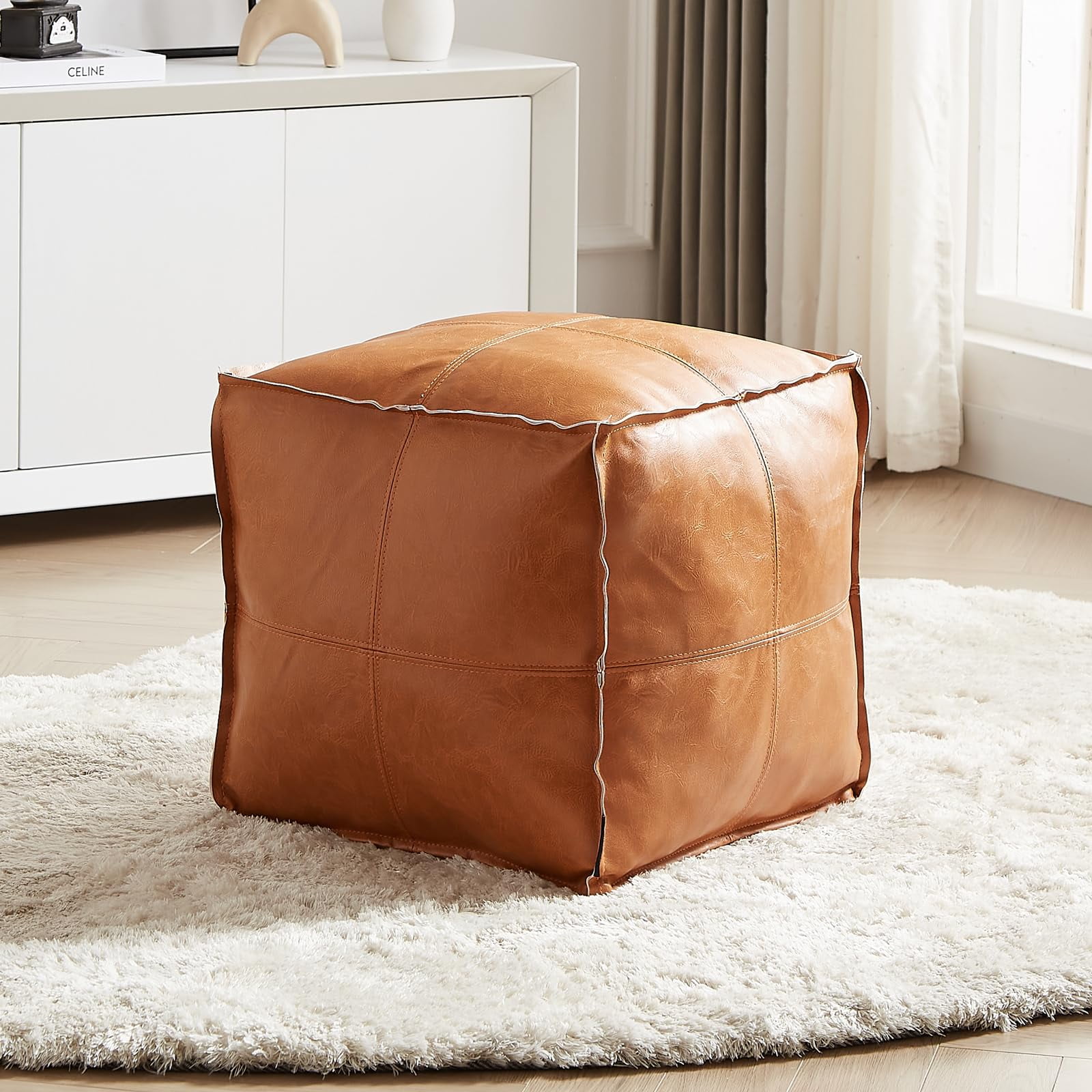 SCUQI Unstuffed Faux Leather SCUQI Pouf Ottoman Cover Handmade ...