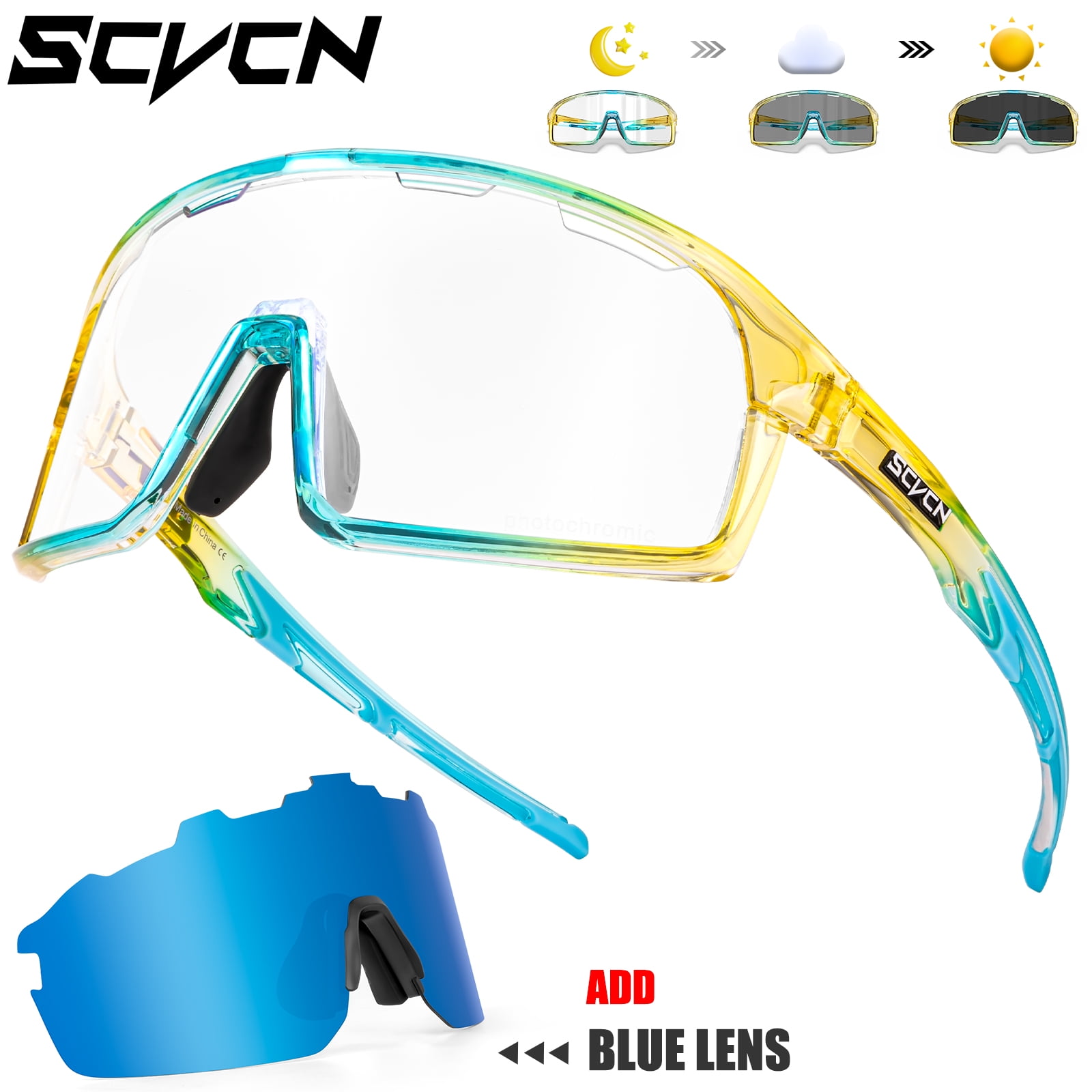 SCVCN Photochromic Cycling Glasses Sport Sunglasses Clear Men Women 2 ...