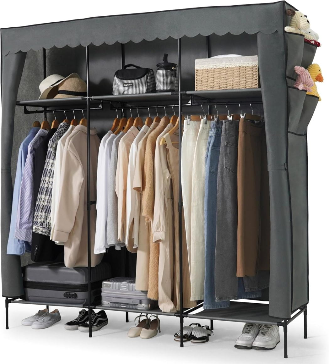 SCXP 67-Inch Clothing Rack with Cover, Portable Closet Wardrobe ...