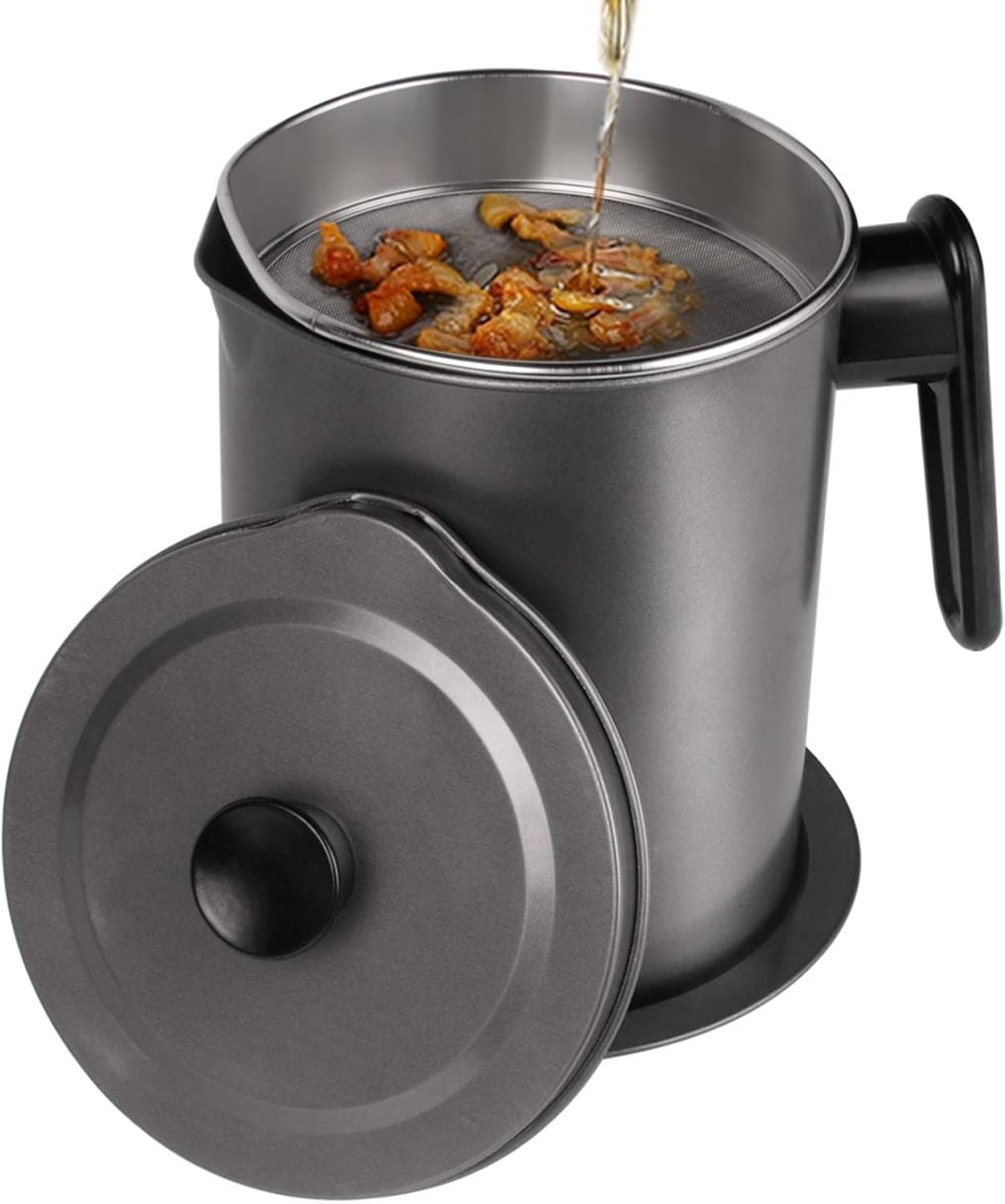 SCXP Bacon Grease Container with Strainer Kitchen Oil Container Grease Can Oil Filter Pot 57 oz ...