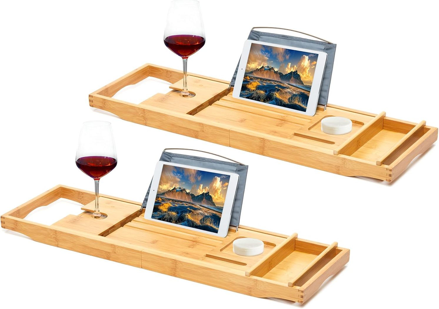 SCXP Bamboo Bathtub Caddy Tray, Expandable Bath Table Over Tub with ...