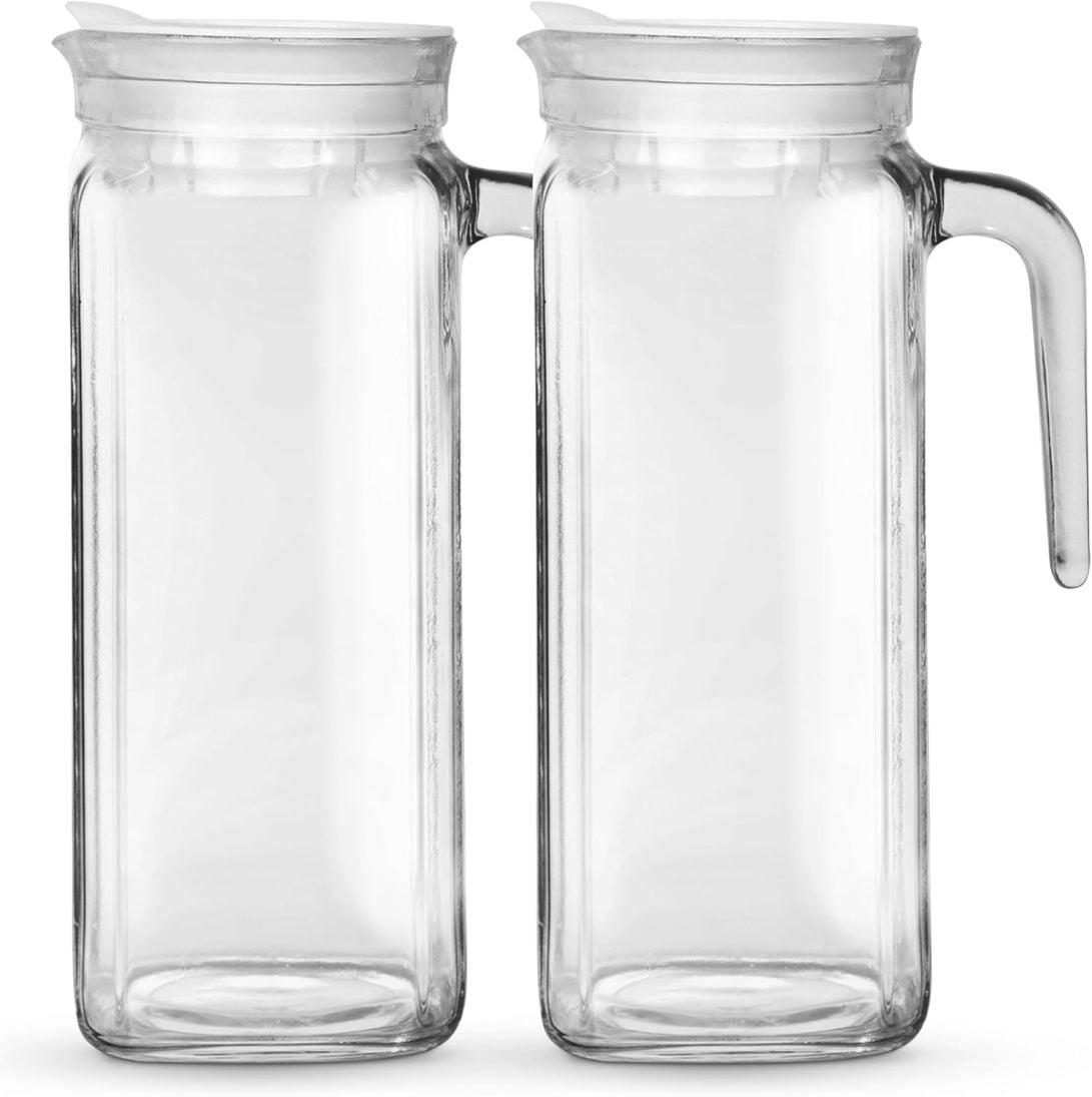 SCXP Italian Igloo Quadra Glass Pitcher with Lid and Spout | Set of 2 ...