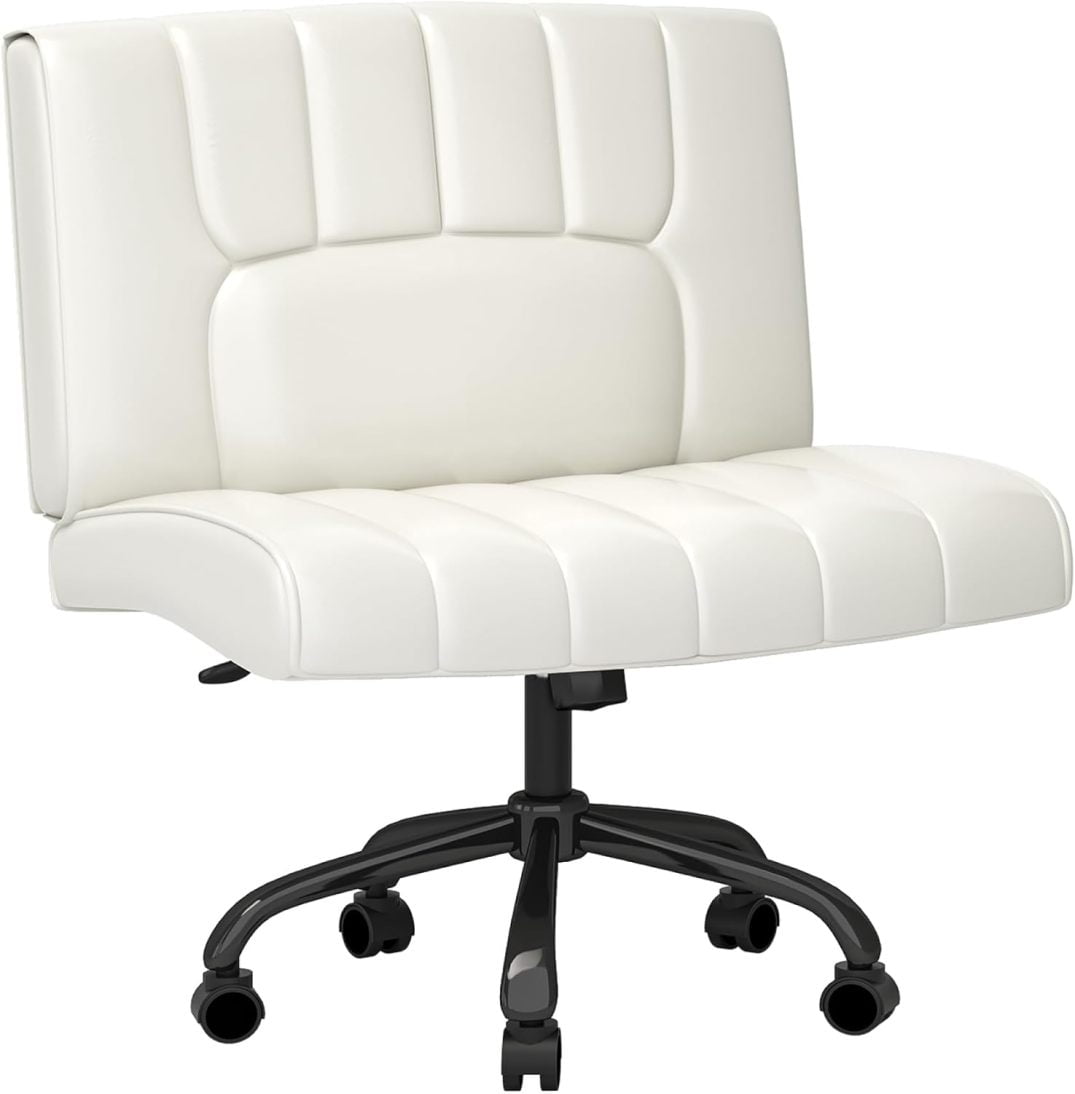 SCXP White Desk Chair, White Criss Cross Chair with Wheels, White Vanity Chair with Back/4.7in ...
