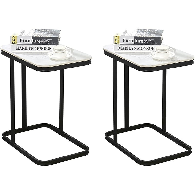 SD 23" H Rectangle MarbleTop SideTable, Snack Table set, Black/White ...