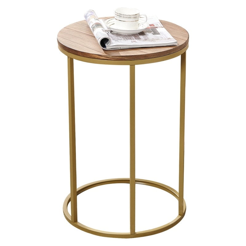 SD 23" H Round Wood Top Sofa SideTable, Snack Table, Gold/oak - Walmart.com