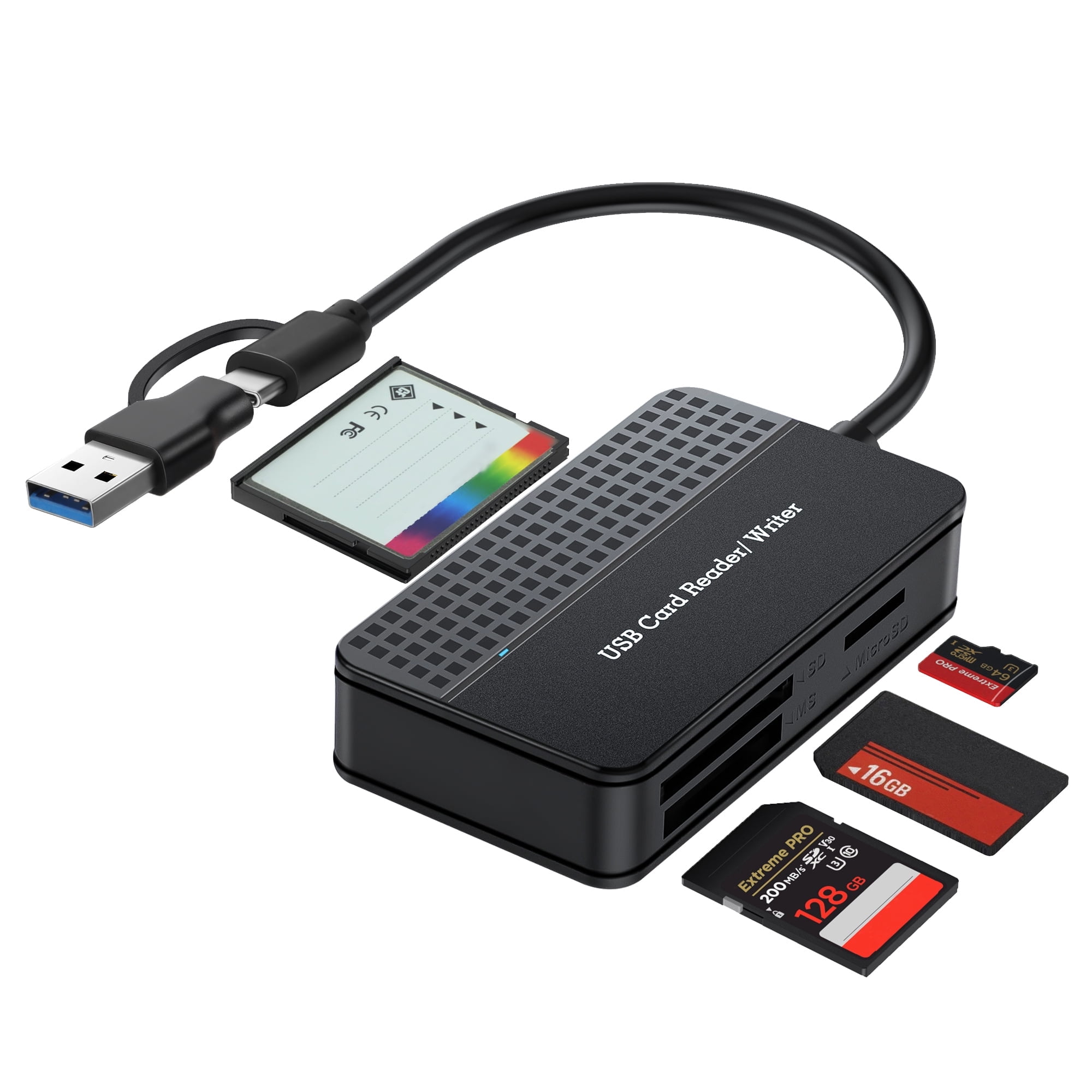 SD Card Reader USB 3.0, TSV 4-in-1 Memory Card TF SD MS CF Readers Compatible with Mac Windows ...