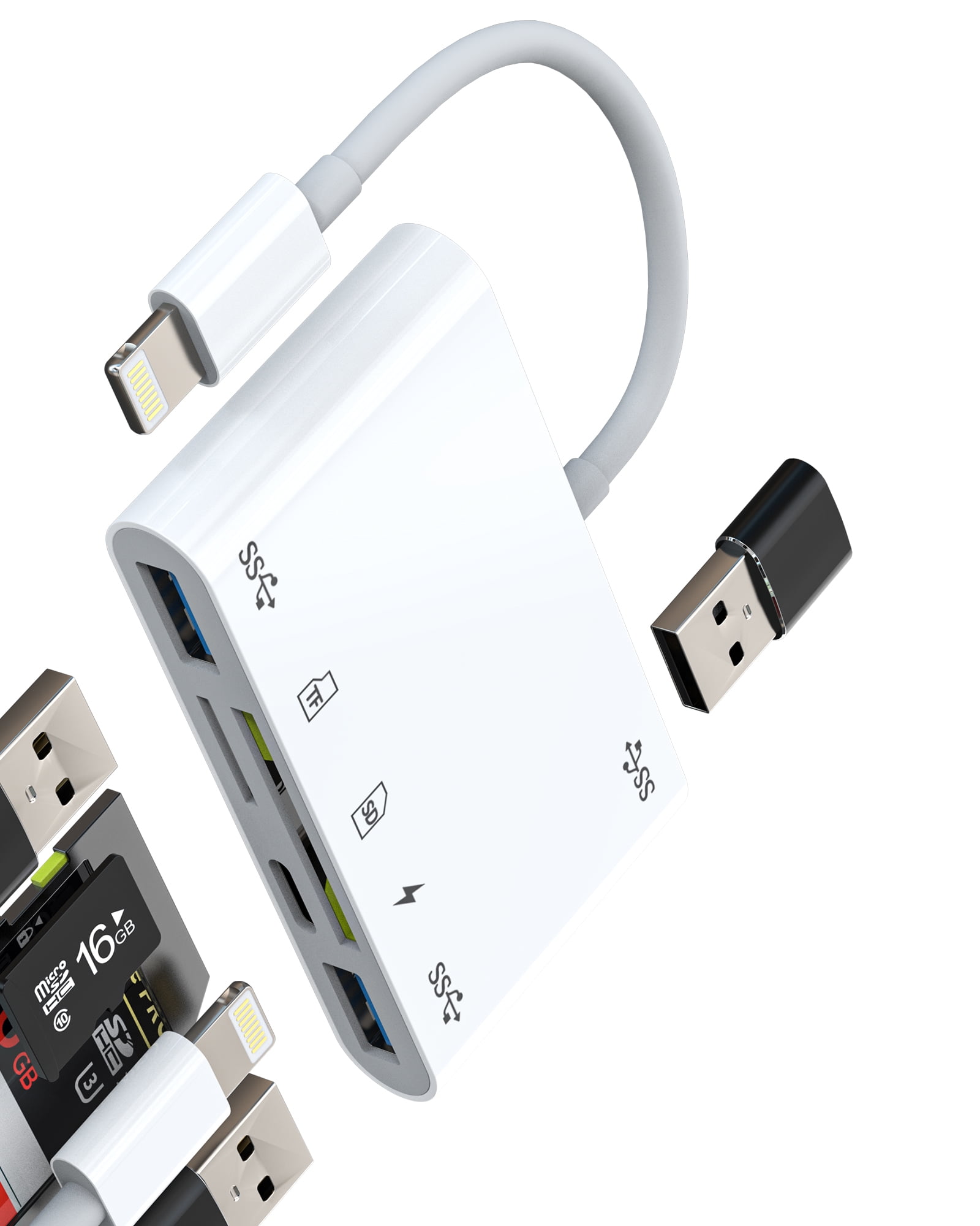 SD Card Reader Lightning OTG Adapter(6in1) USB 3.0 Micro SD Charger ...