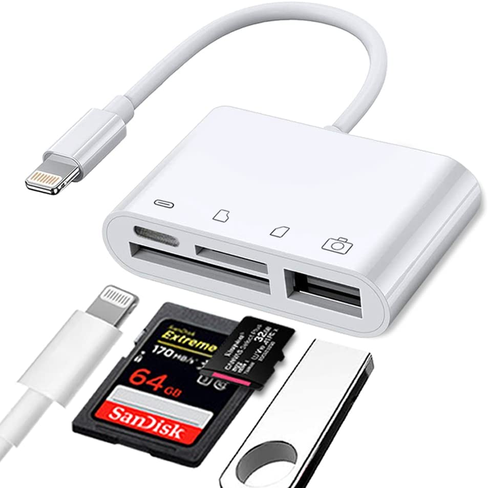 SD Card Reader for iPhone with Lightning Ports, Memory Card Reader with ...
