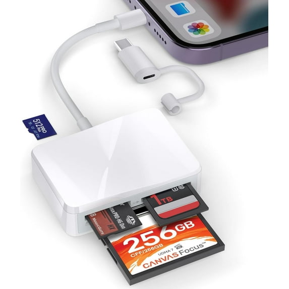 SD Card Reader for iPhone, 4 in 1 USB C and Lightning to CF/SD/MS/TF ...