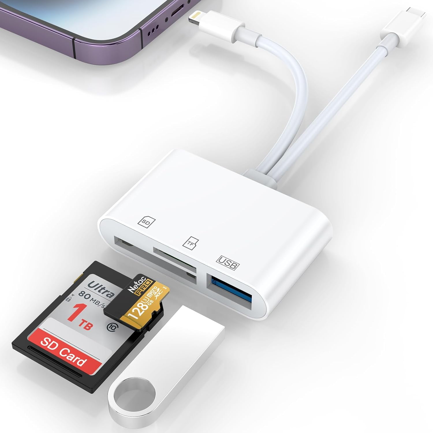 SD Card Reader for iPhone iPad, 5-in-1 Lightning to USB Adapter SD Card ...