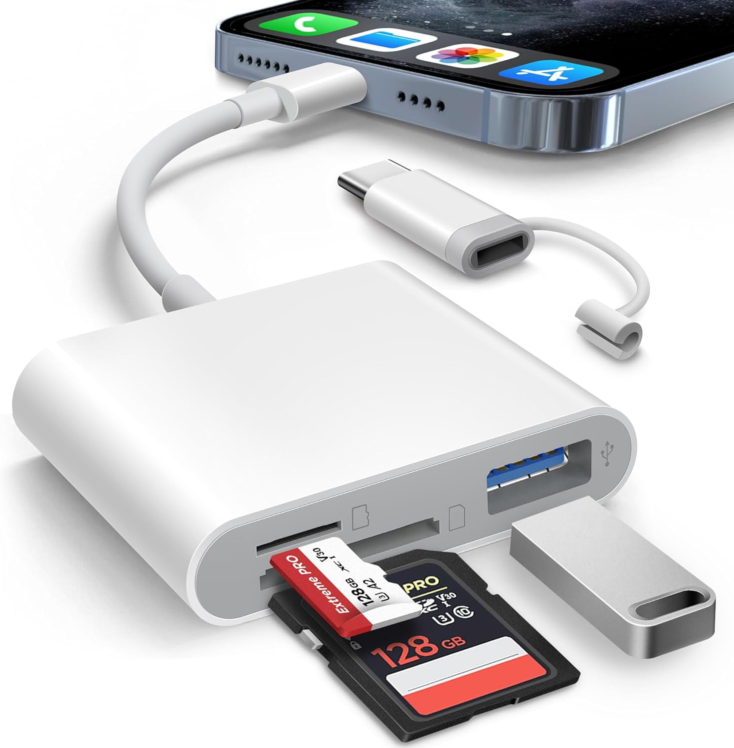 SD Card Reader for iPhone iPad Built-in Lightening & USB-C Dual ...