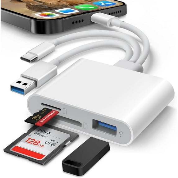 SD Card Reader for iPhone iPad Mac, Lightening & USB-C & USB-A 3 in 1 ...