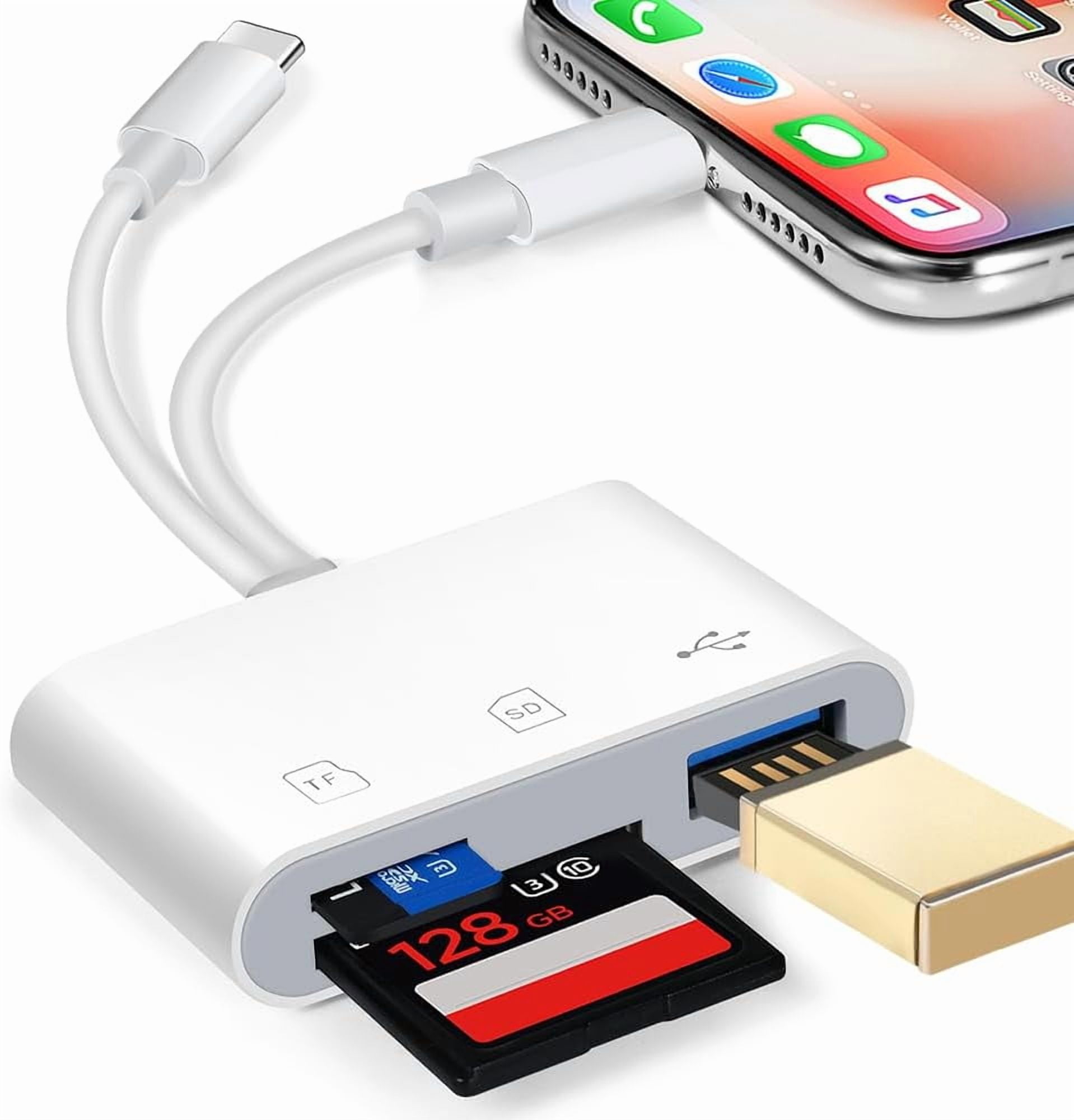 SD Card Reader for iPhone iPad, Memory Card Reader Built-in Dual Port ...