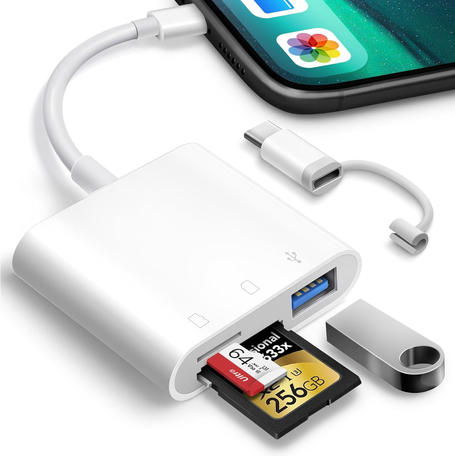 SD Card Reader for iPhone iPad Trail Camera Viewer 3-in-1 SD Adapter ...