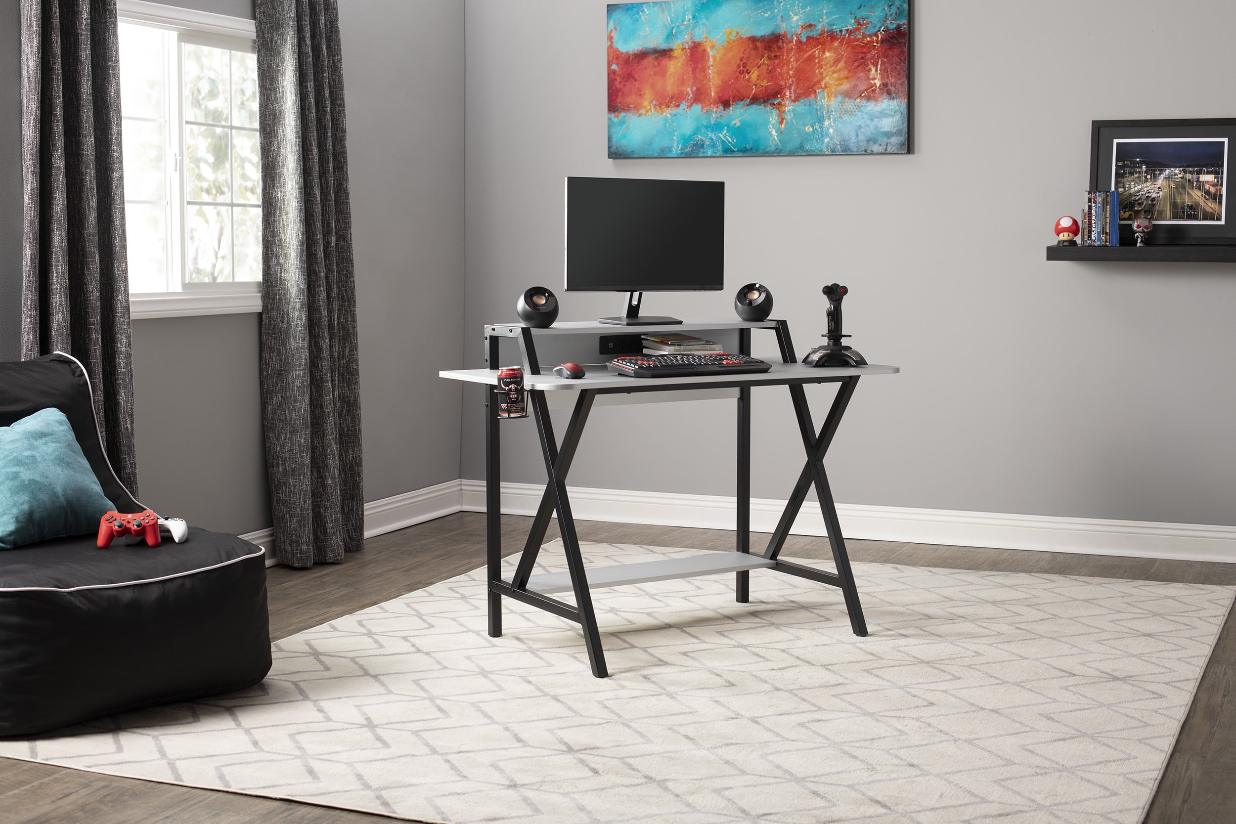 SD Gaming Challenger 53" Wood Computer Desk with Monitor/Bottom Shelf ...