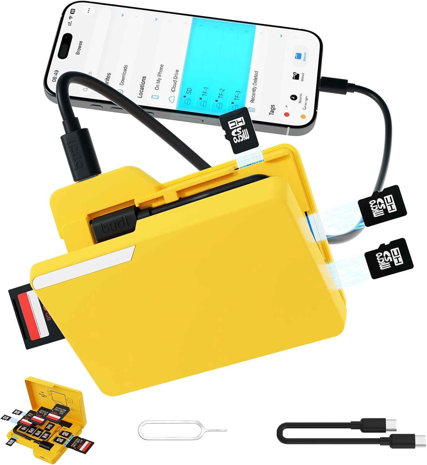 SD Memory Card Reader 4 Cards Simultaneously Read and Write with 15 ...