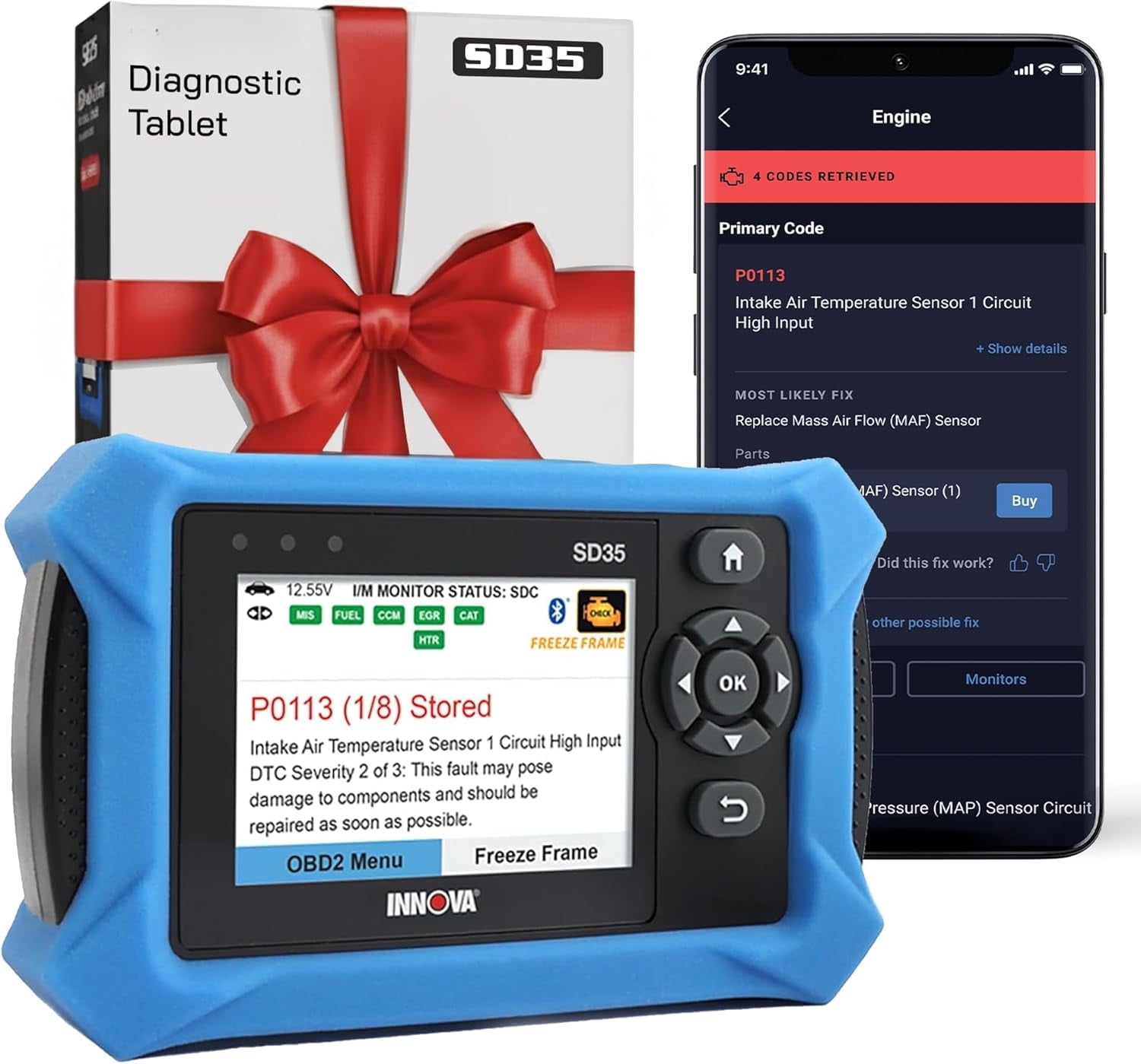 SD35 OBD2 Scanner – ABS, SRS, TPMS & Check Engine Code Reader, Live ...