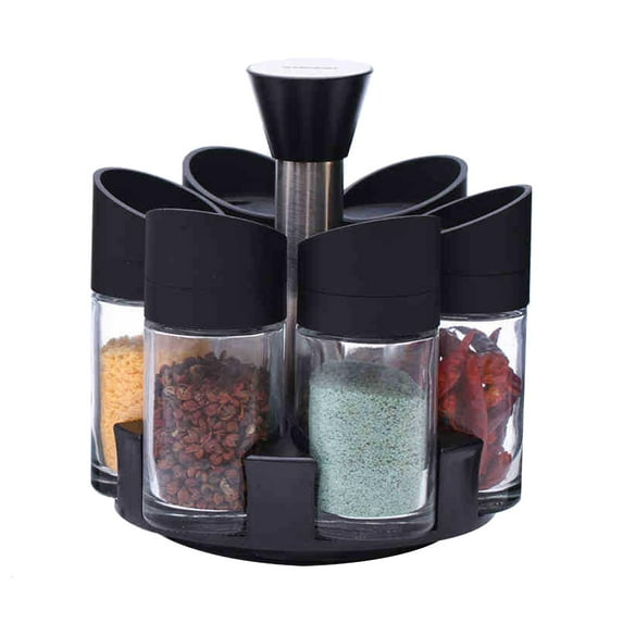 SDFGTstore 1 Set Kitchen Rotation Spice Jars Glass Organizer Pepper ...