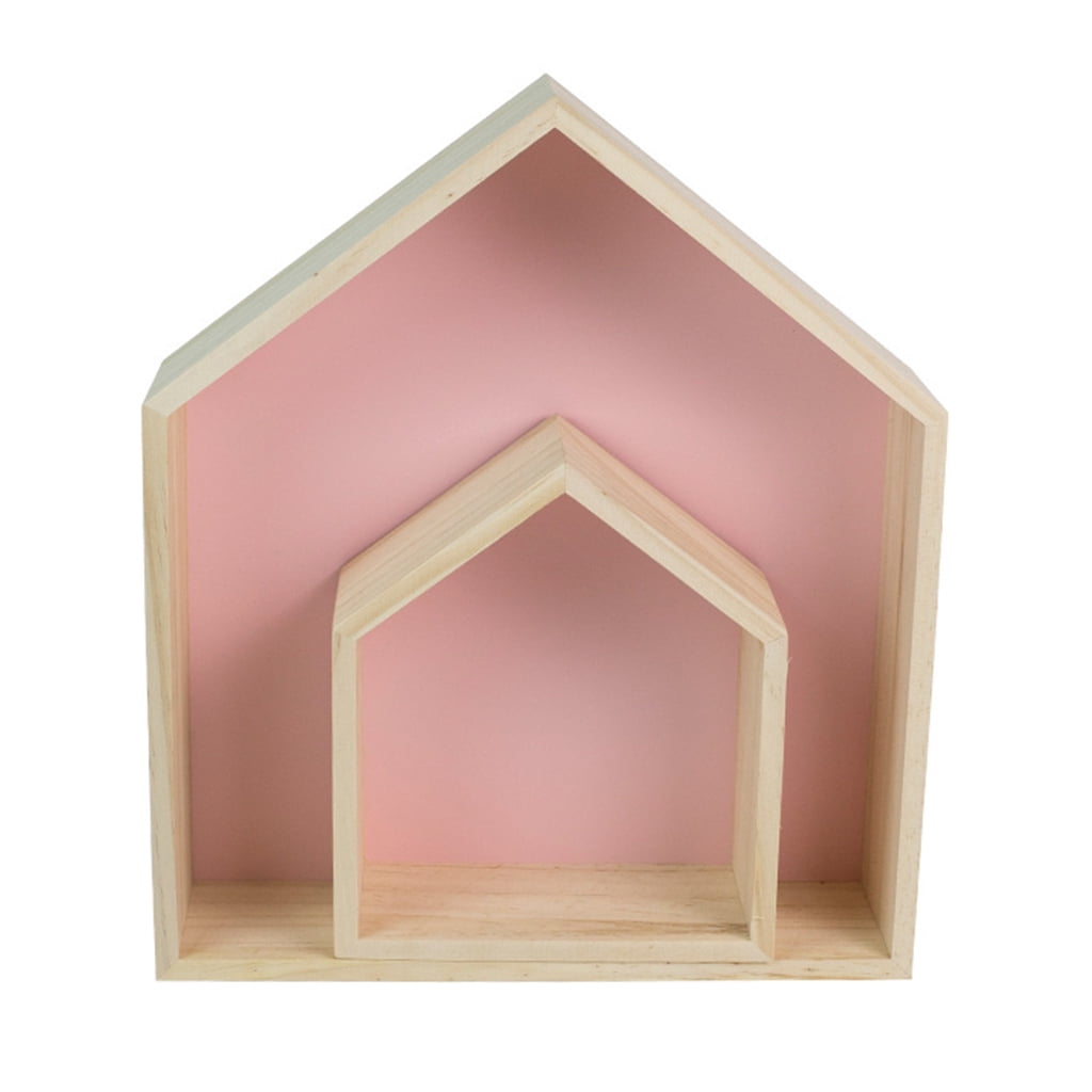 SDFGTstore 2x Wooden House-Shaped Storage Rack Floating Wall Storage ...