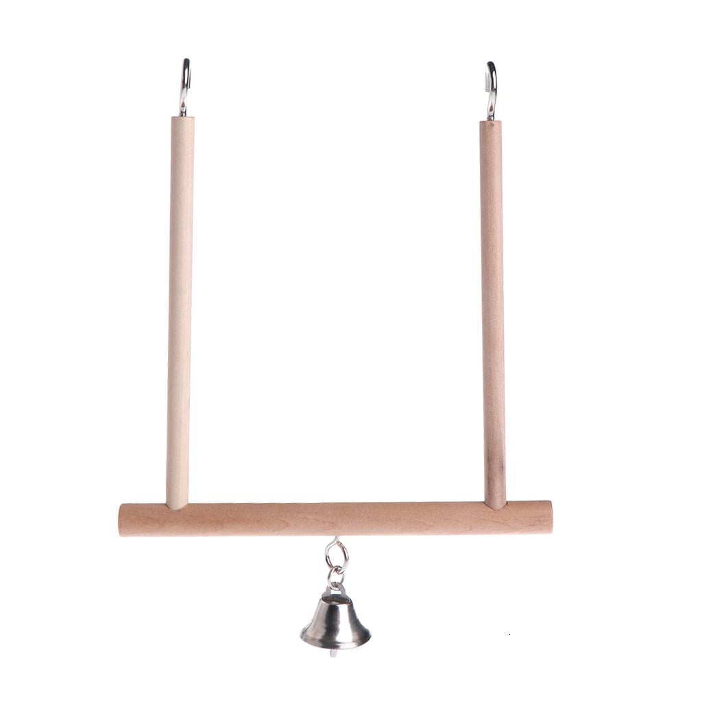 SDFGTstore Bird Swing Toys Parrot Perch with Bell Natural Wood Stand ...