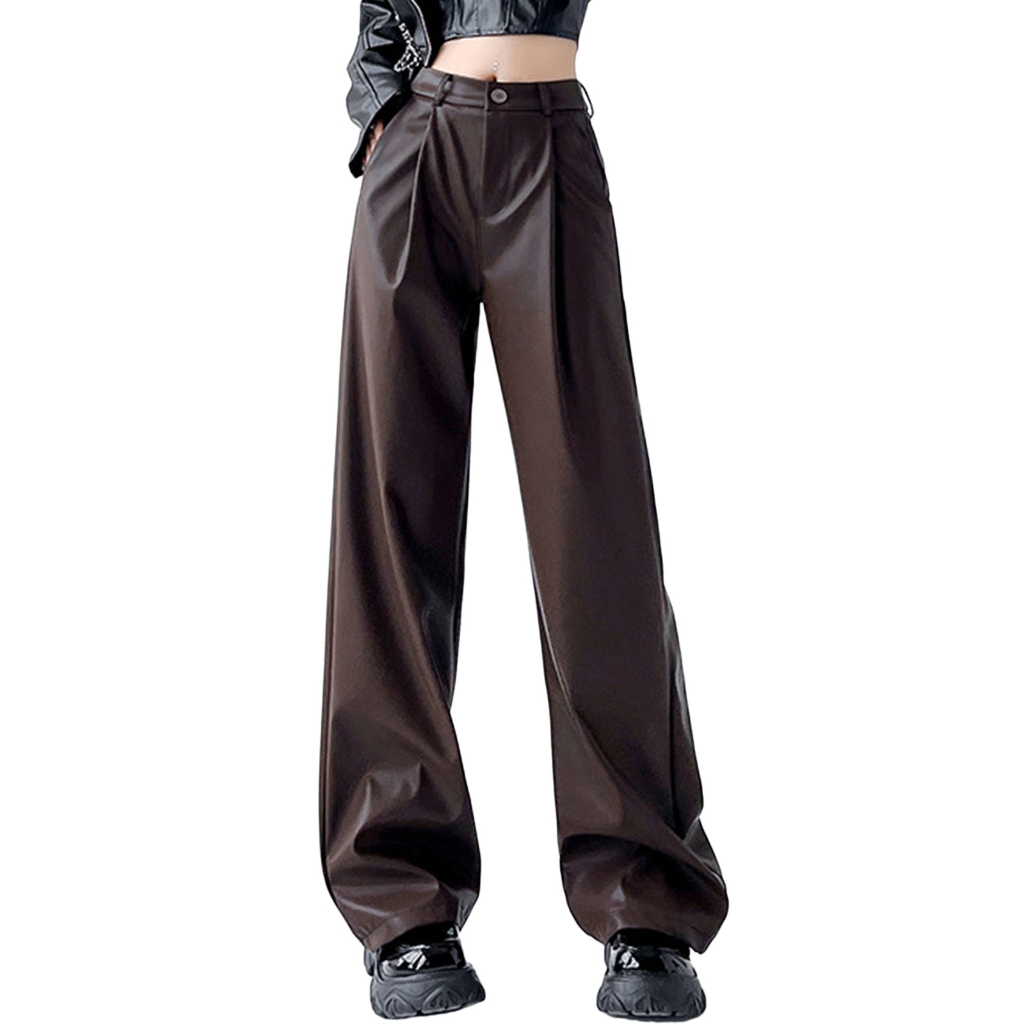 SDFGTstore Chic and Cool Wide Leg Bottoms Pants for Women and Girl PU ...