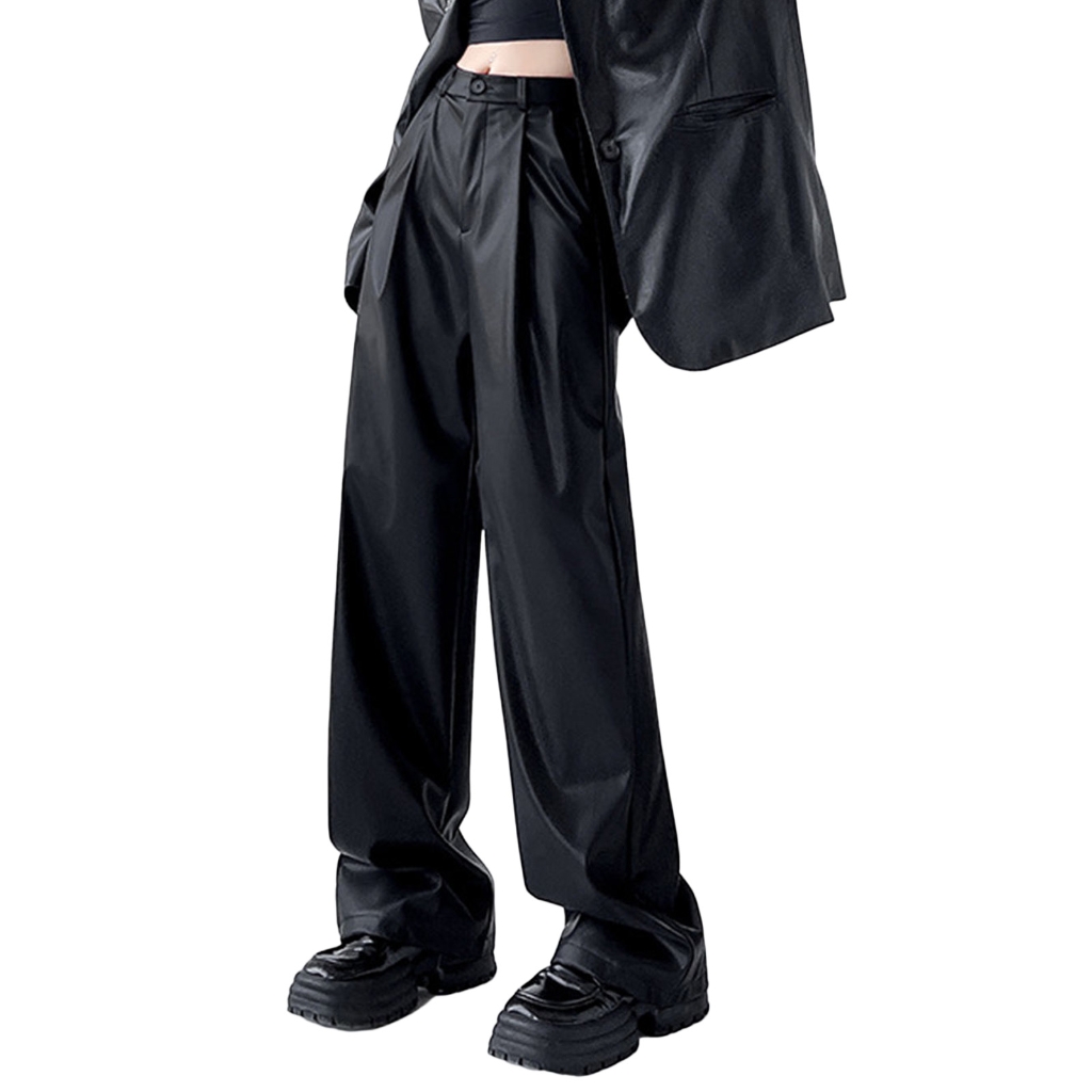 SDFGTstore Chic and Cool Wide Leg Bottoms Pants for Women and Girl PU ...