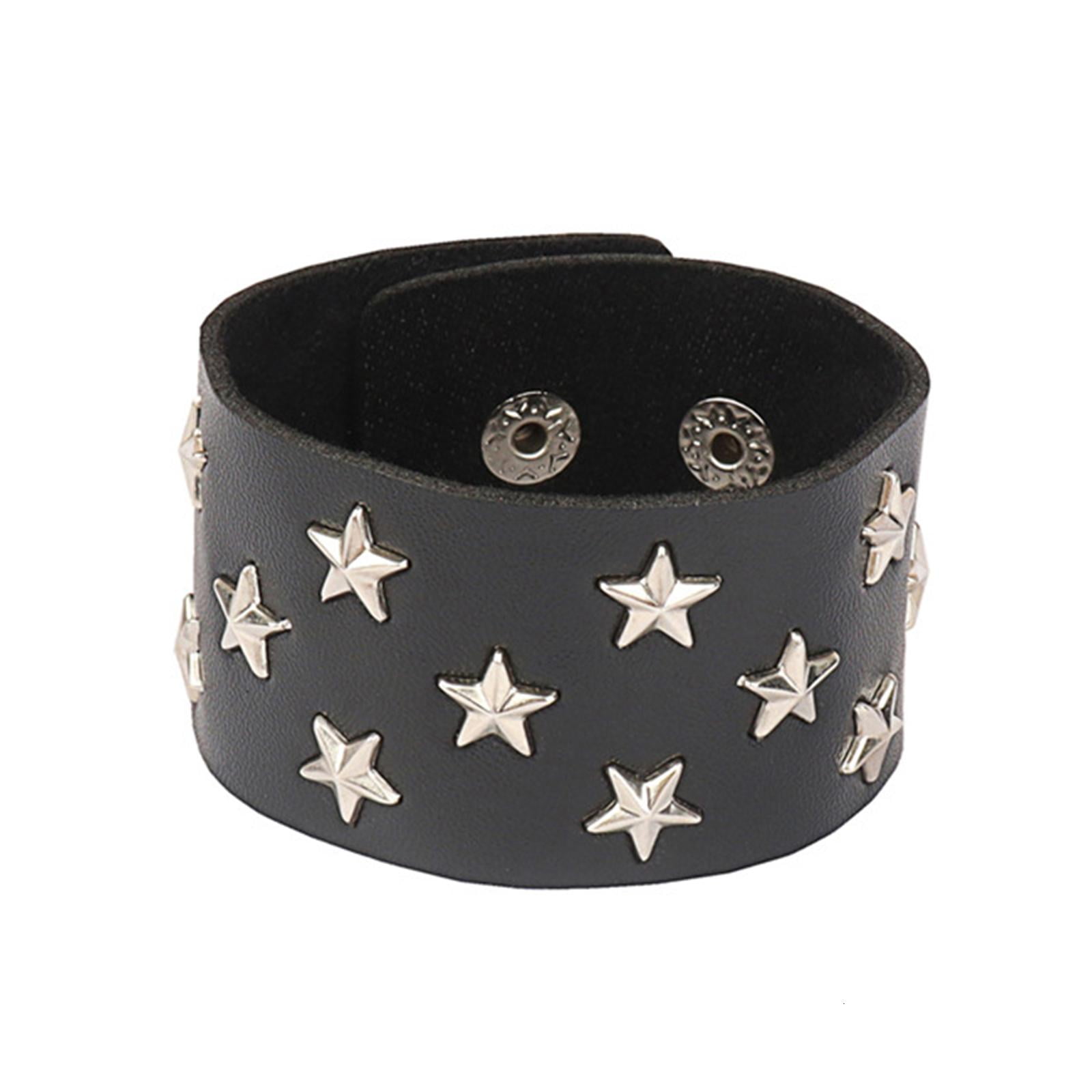 SDFGTstore Punk Bracelet for Men Women - Goth Black Wristband with ...