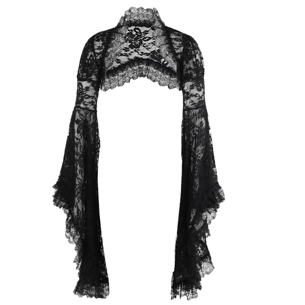 SDFGTstore Women See Through Flower Lace Ruffled Trim Open Front Shrug ...