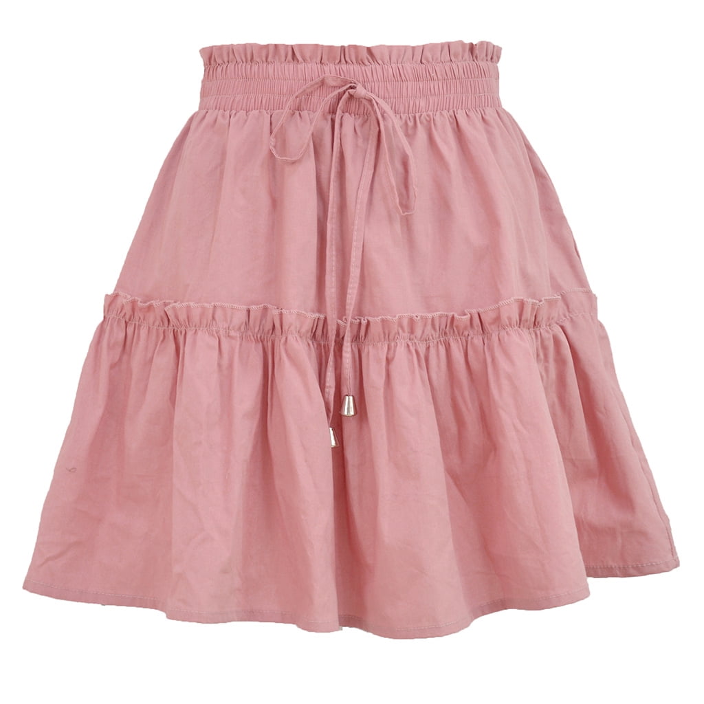 SDFGTstore Womens Summer Drawstring High Waist Mini Pleated Skater ...