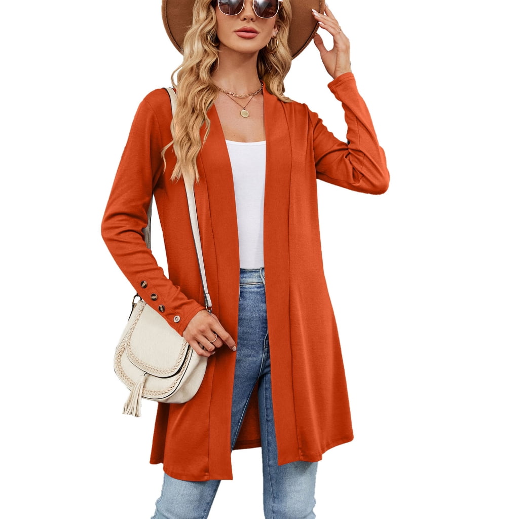 SDFGTstore Womens Summer Solid Color Kimonos Loose Long Sleeve Knitted ...