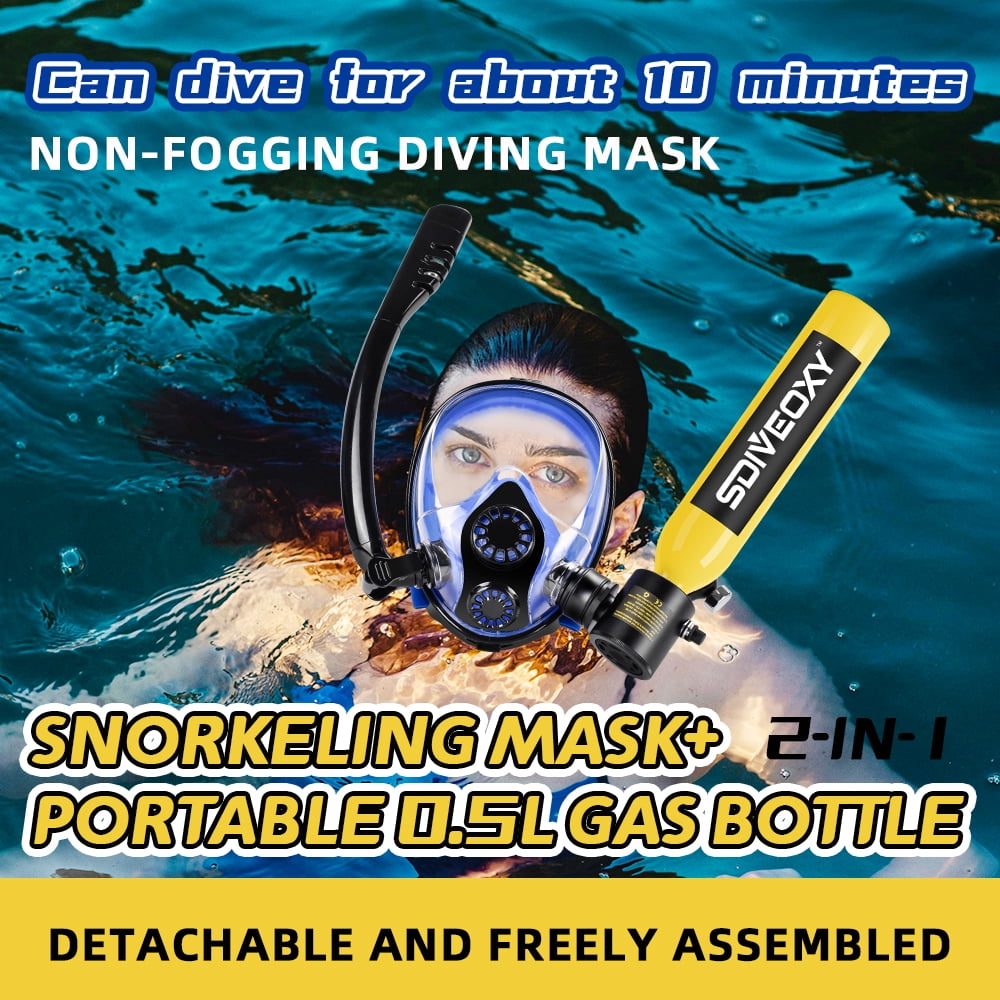 SDIVEOXY-0.5L Scuba Diving Cylinder with Full Face Snorkel Mask ...