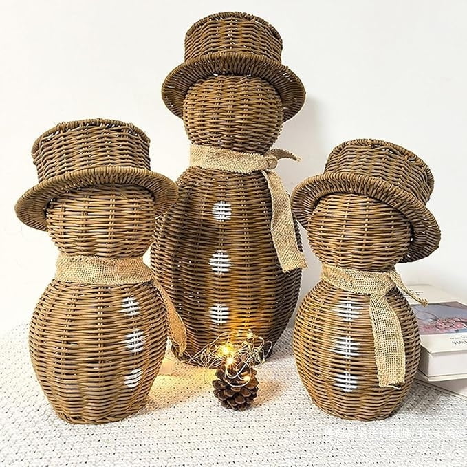 SDJMA Christmas Decorations - Rustic Wicker Snowman Figurines with ...