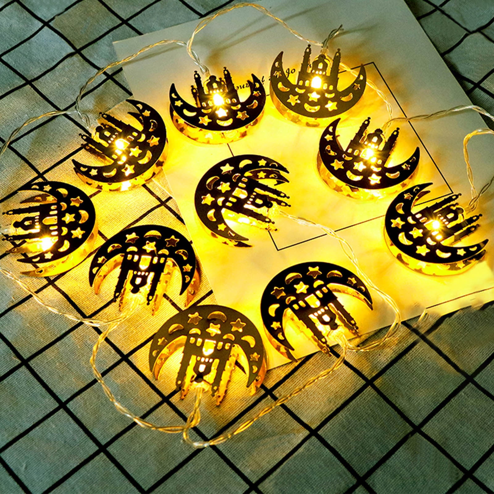 SDJMa 10 LED Ramadan Eid String Light 5.42ft Battery Operated Moon Star ...