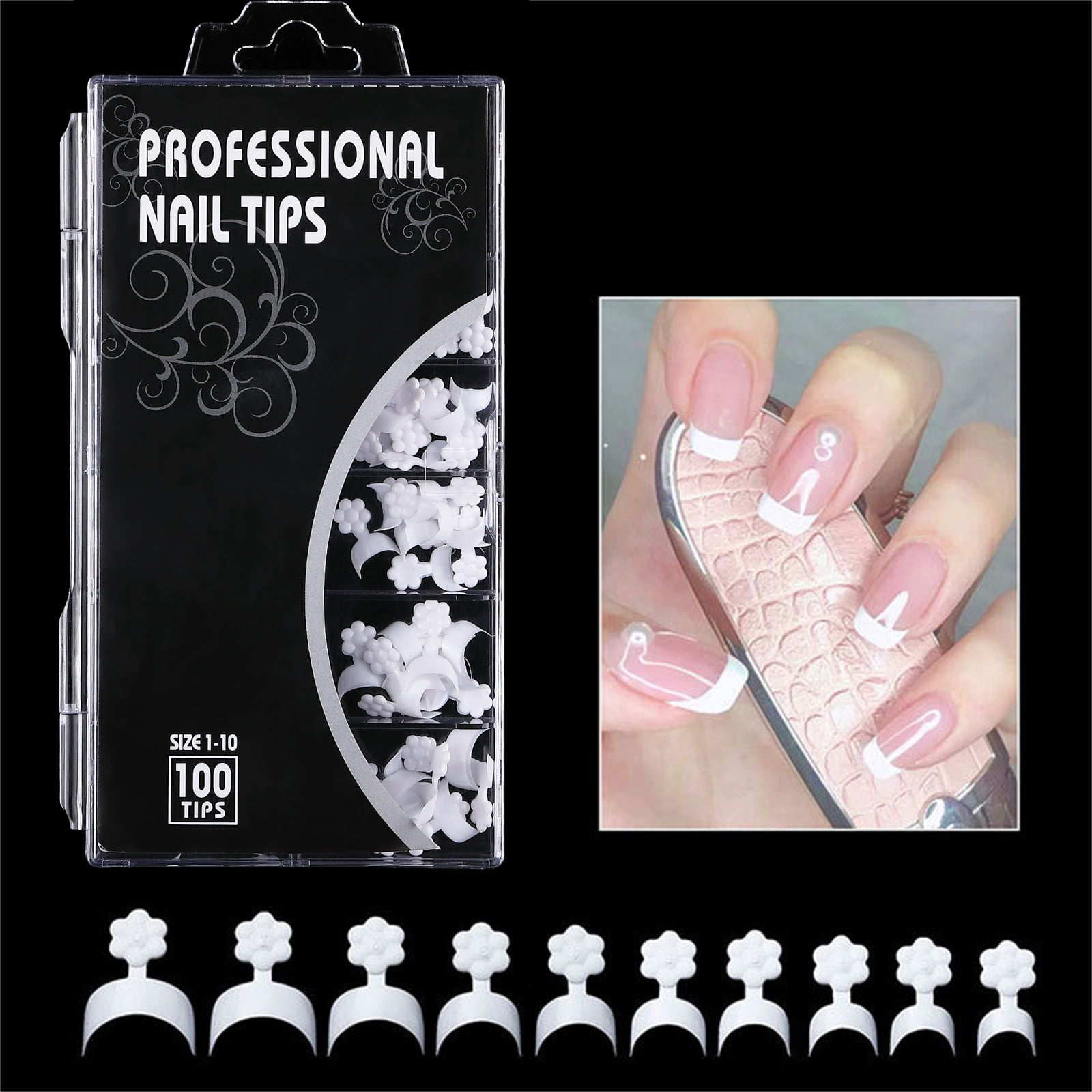 SDJMa 100 Pieces French Short Style False Nails 10 Sizes Finger Sticker ...