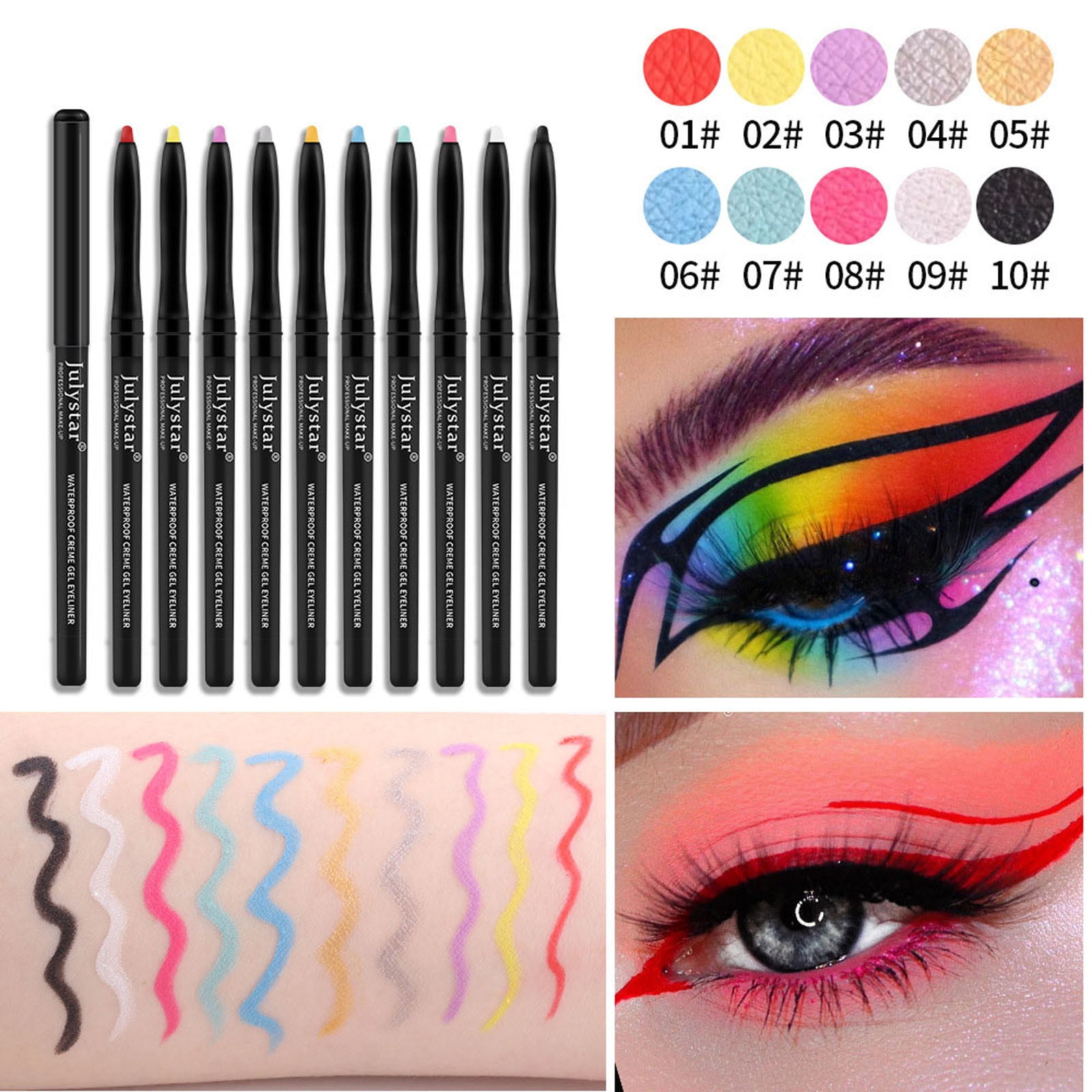 SDJMa 10PCS Matte Colored Liquid Eyeliners Colores Set Colorful Eye ...
