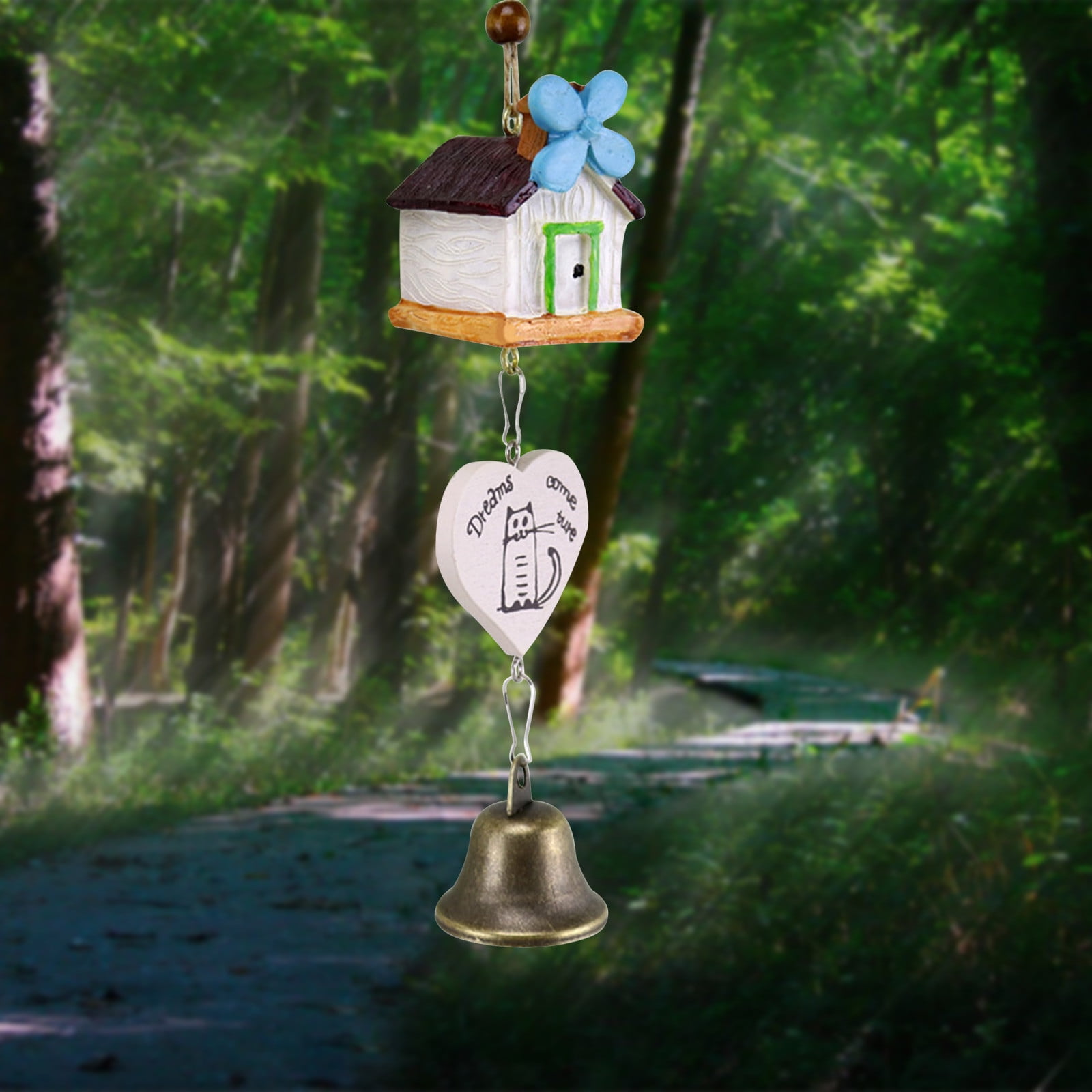 SDJMa 11" Lucky Wind Chimes Dreams Come True Wood Heart Sign Wind Bell ...