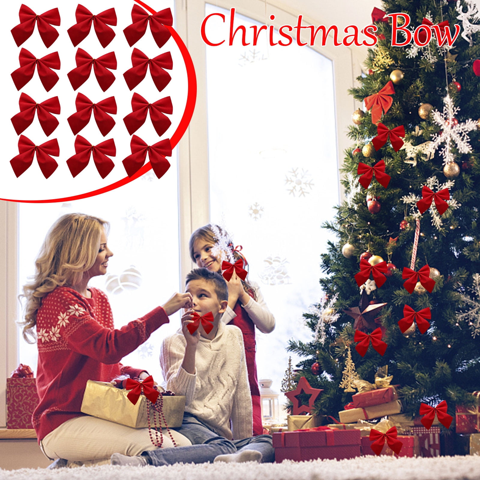 SDJMa 12 Pack Christmas Red Bows Outdoor Decorations,Small Christmas ...